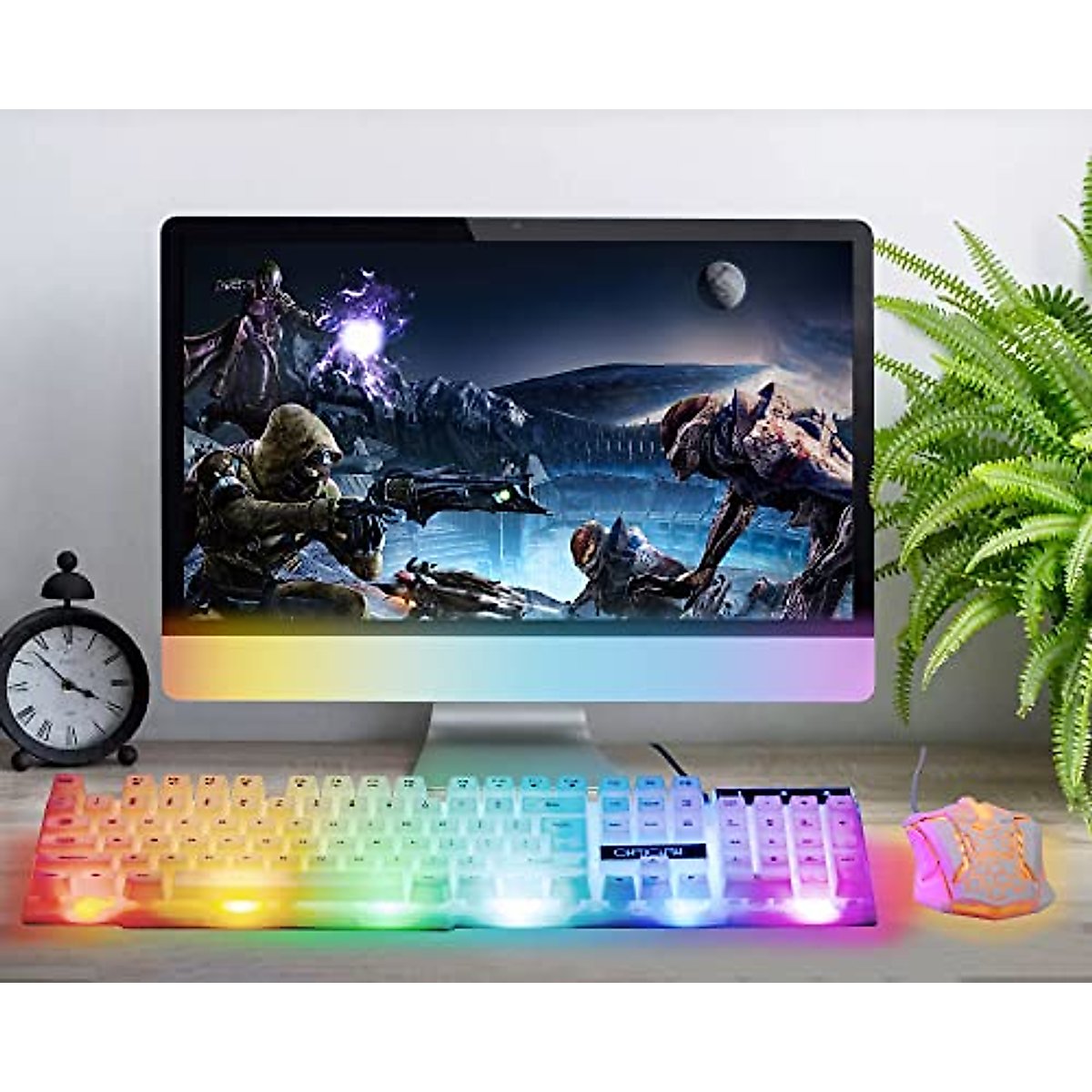 CHONCHOW Keyboard and Mouse Combo Gaming Wired Gamer Set Ambient Backlight LED RGB Key Board & Mice 19 Non-Conflict 3600Dpi Compatible with PS4/PS5 Xbox One Pc iMac MacBook Laptop