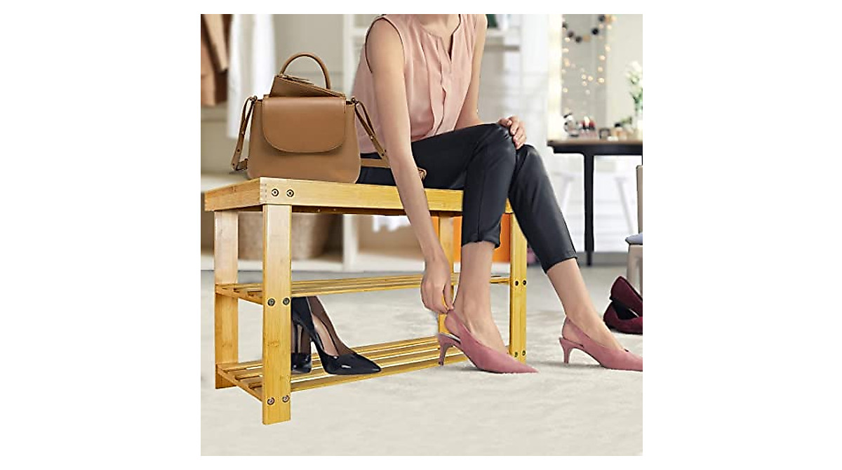 Halter 3-Tier Bamboo Shoe Rack Bench - Stylish, Durable & Multi-Purpose