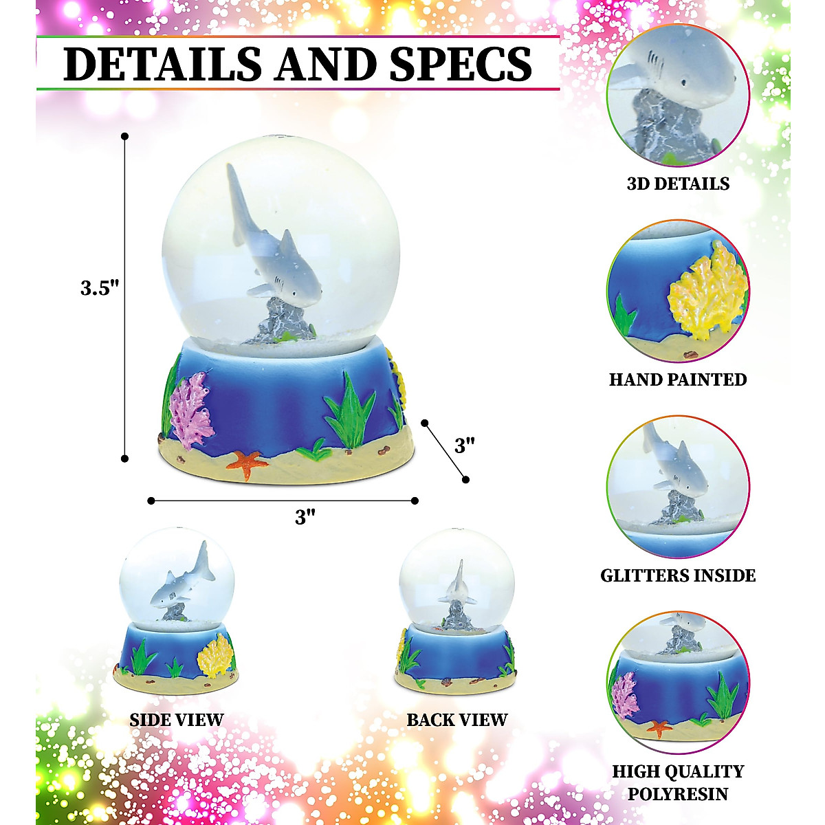 Puzzled Great White Shark Snow Globe - Elegant Sparkly Water Globe with Sparkling Glitter Inside The Animal Snow Globe Figure, Collectible Shark Decor Snow Globe Figurines for Birthdays, Christmas