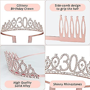 30th Birthday Decorations for Her - 5pcs Gifts Including 30th Tiara Crown, Sash, Cake Toppers, Balloons, Birthday Candles, 30 Birthday Gifts for Women