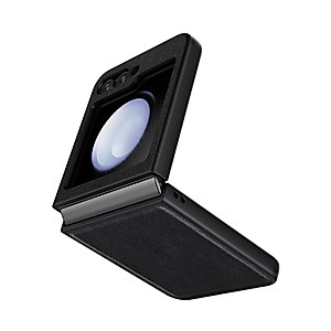 Cresee Case for Samsung Galaxy Z Flip 5 (2023) PU Leather Back & Hard PC Bumper Phone Case for Galaxy Z Flip 5 5G - Black