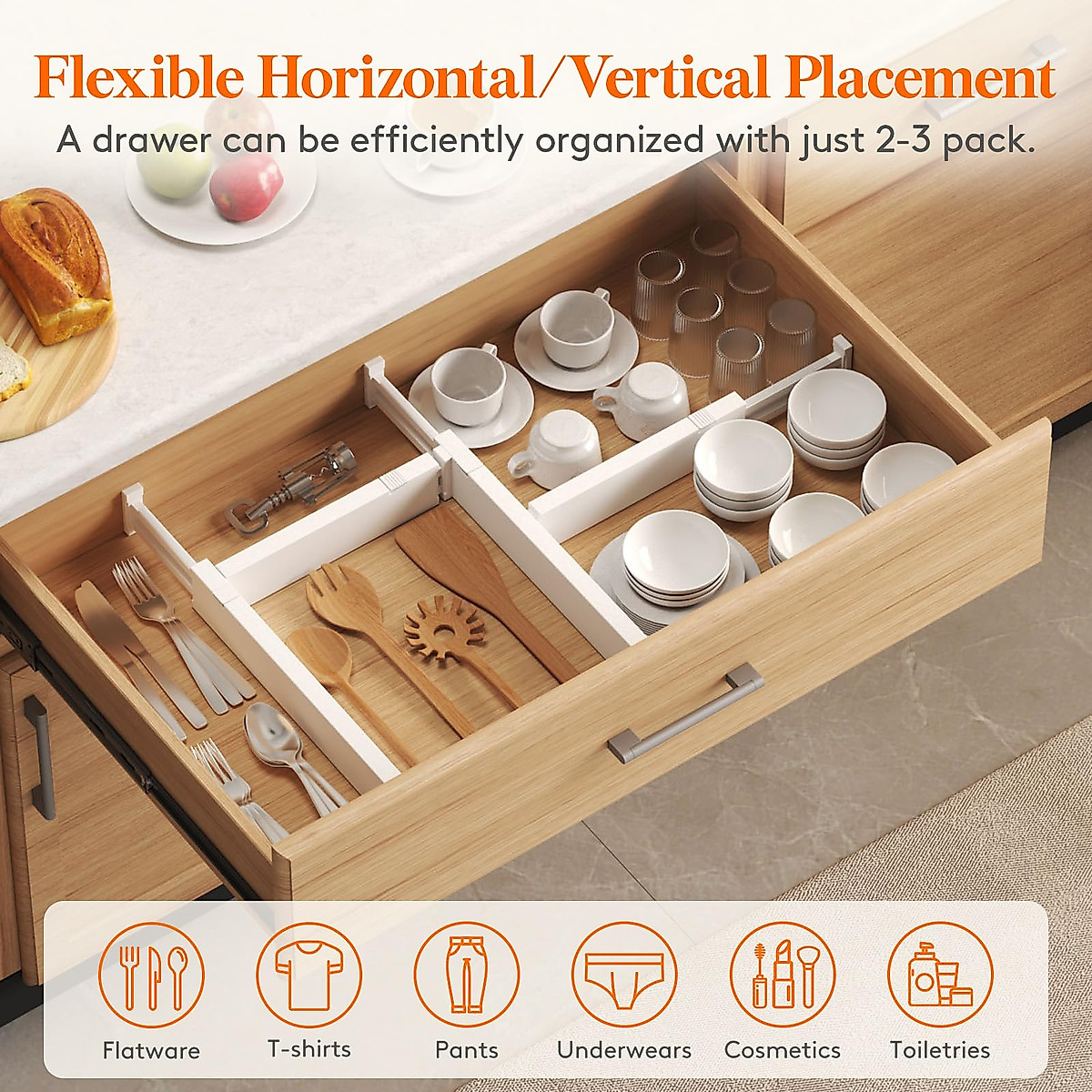 Lifewit 5 Pack Kitchen Drawer Dividers 2.36" High, 16"-22" Adjustable Drawer Organizer for Utensils/Clothes/Makeup, Plastic Expandable Separators in Dresser/Bedroom/Bathroom/Office Storage