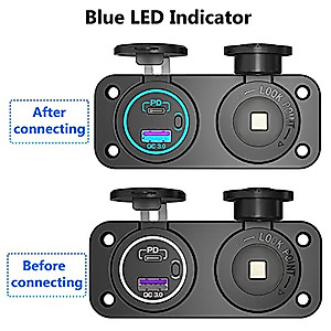 [Upgraded Version] 12V Cigarette Lighter Socket, Quick Charge 3.0 & PD 3.0 USB Charger Power Outlet with Button Switch, Waterproof 12 Volt Adapter for Car Motorcycle Boat Marine RV Golf Cart etc.