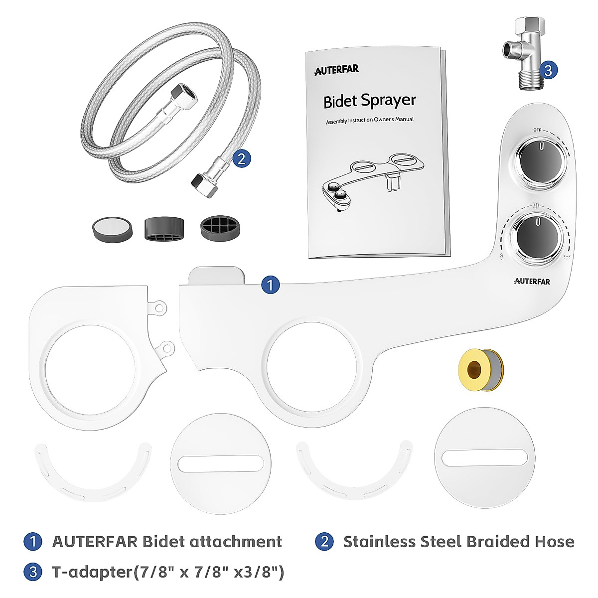 Auterfar Bidet Attachment for Toilet, Dual Nozzle with Self-Cleaning Bidet Toilet Seat, Non-Electric Ultra-Thin Bidets for Existing Toilets, Rear/Feminine Wash with Adjustable Water Pressure