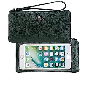 Genuine Leather Touch Screen Phone Clutch Bag Wristlet Handbag Wallet for Women Girls (Green)
