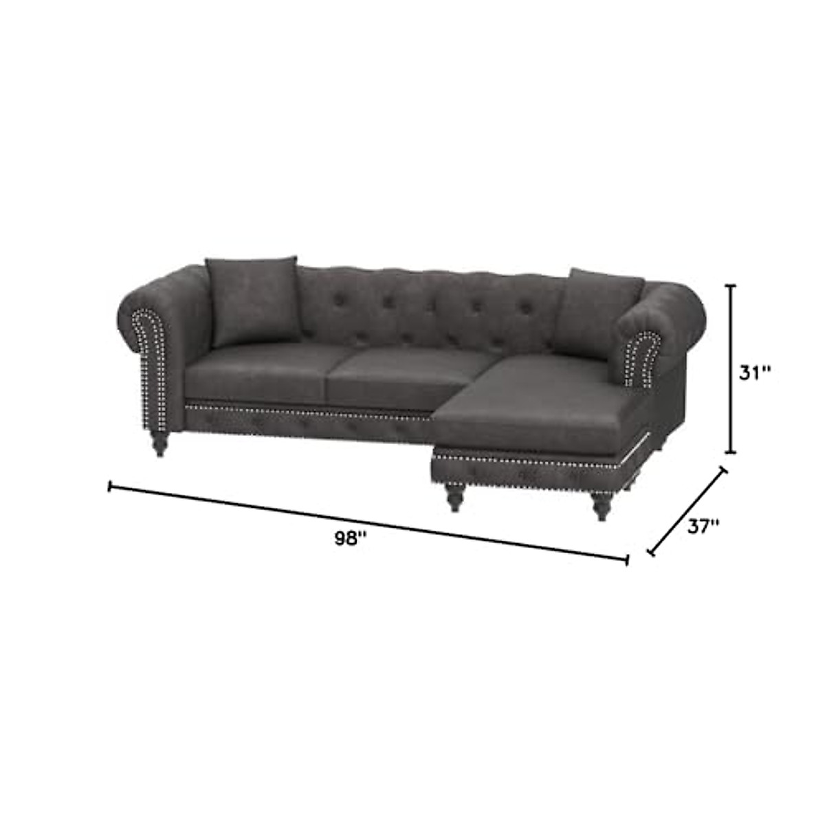 Glory Furniture Nola Velvet Sofa Chaise in Dark Gray