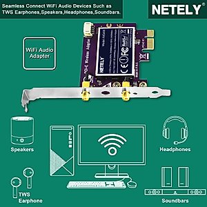 NETELY 802.11AX WiFi 6E 5400Mbps PCIE WiFi Adapter with Bluetooth 5.2 for Windows 10/11 64bit Desktop PCs, 2.4GHz 574Mbps, 5GHz 2400Mbps, and 6GHz 2400Mbps, Intel WiFi 6E AX210 PCIE WiFi Card (AX5400)