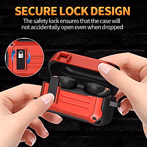 AIBEAMER Case for Sony WF-1000XM4 (2021), Secure Lock Cases Compatible with XM4 Protective Cover with Carabiner (Red)
