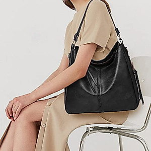 Hobo Bag for Women, Kabanmate Fashion PU Leather Handbag Large Crossbody Tote Shoulder Bag Purse for Ladies Daily Use Black