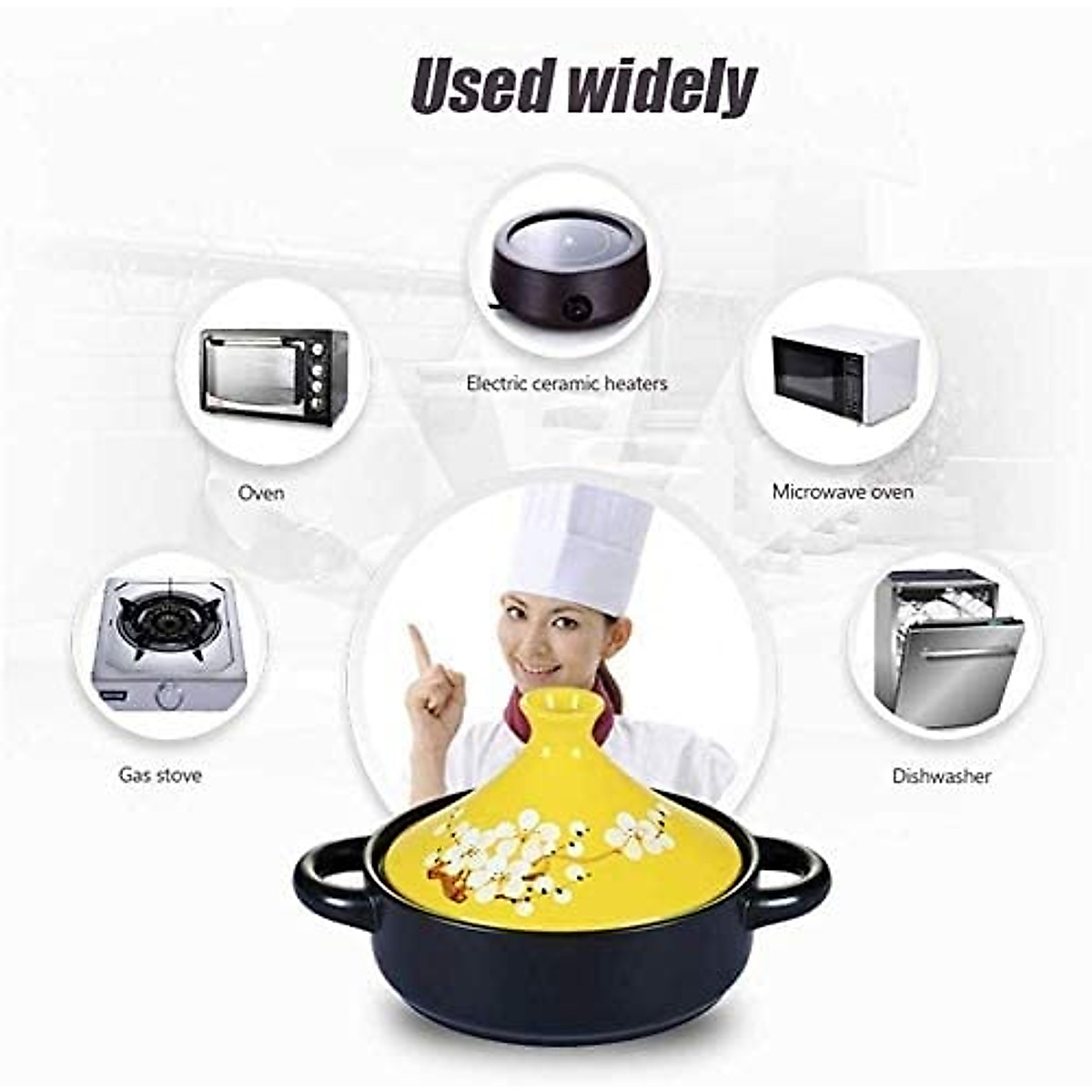 XuRX Hand Made Ceramic Tagine Pot 1.5L, Home Tagine Pot Cookware Lead Free Stew Casserole Slow Cooker for Home Kitchen 20cm