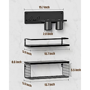 ROPALINS Bathroom Shelves Over Toilet - Floating Shelves Wall Mounted with Storage Basket for Bathroom Decor, Bedroom, Living Room, Kitchen Black