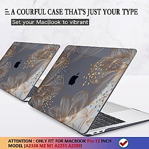 CISSOOK for MacBook Pro 13 inch Case 2023 2022-2020 Release Model A2338 M1 M2 A2289 A2251 with Touch Bar, Plastic Hard Shell Case & Keyboard Cover & Screen Protector for Pro 13, Gorgeous Gold Floral