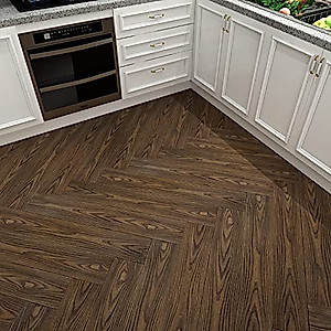 Decotalk Peel and Stick Wood Flooring Vinyl 15pcs Brown Wood Floor Tiles Self Adhesive 36"x6" Bathroom Floor Tile Waterproof Soft Vinyl Plank Flooring Laminate Wood Flooring Tiles for Kitchen Bathroom