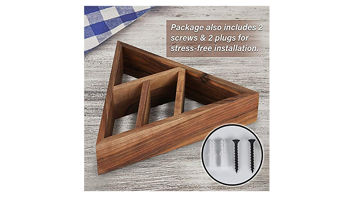 Curawood Triangular Crystal Shelf - Rustic Wooden Wall Decor