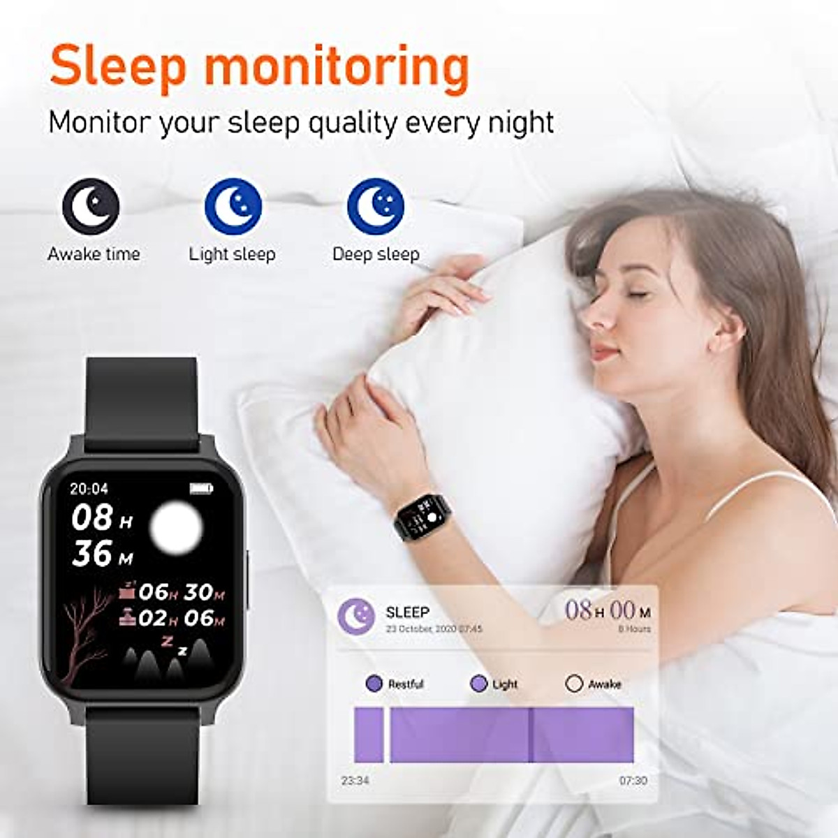 Joombonpia Smart Watches for Men,1.69" Touch Screen Fitness Trackers with Heart Rate Sleep Blood Monitor IP67 Waterproof with Pedometer 24 Sports Mode Smartwatch for Android iOS Phone(Black)