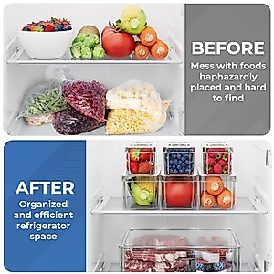 SpaceHacks 10 Pack Refrigerator Organizer Bins Stackable with Lids, Clear Fridge Organizers and Storage, Kitchen Organizer Storage Containers for Fruit, Produce, Food, Vegetables