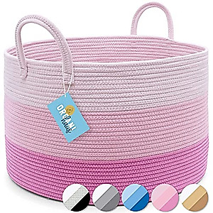 Wide Rope Laundry Basket (3-Toned Pink) + Wide Rope Laundry Basket (Striped/Pink) - PINK