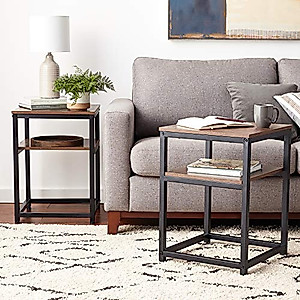 Coral Flower Modern Coffee Table Includes Coffee Table and Two End Tables, Modern Industrial Metal and Wood Occasional Tables, 3pc, Dark Oak