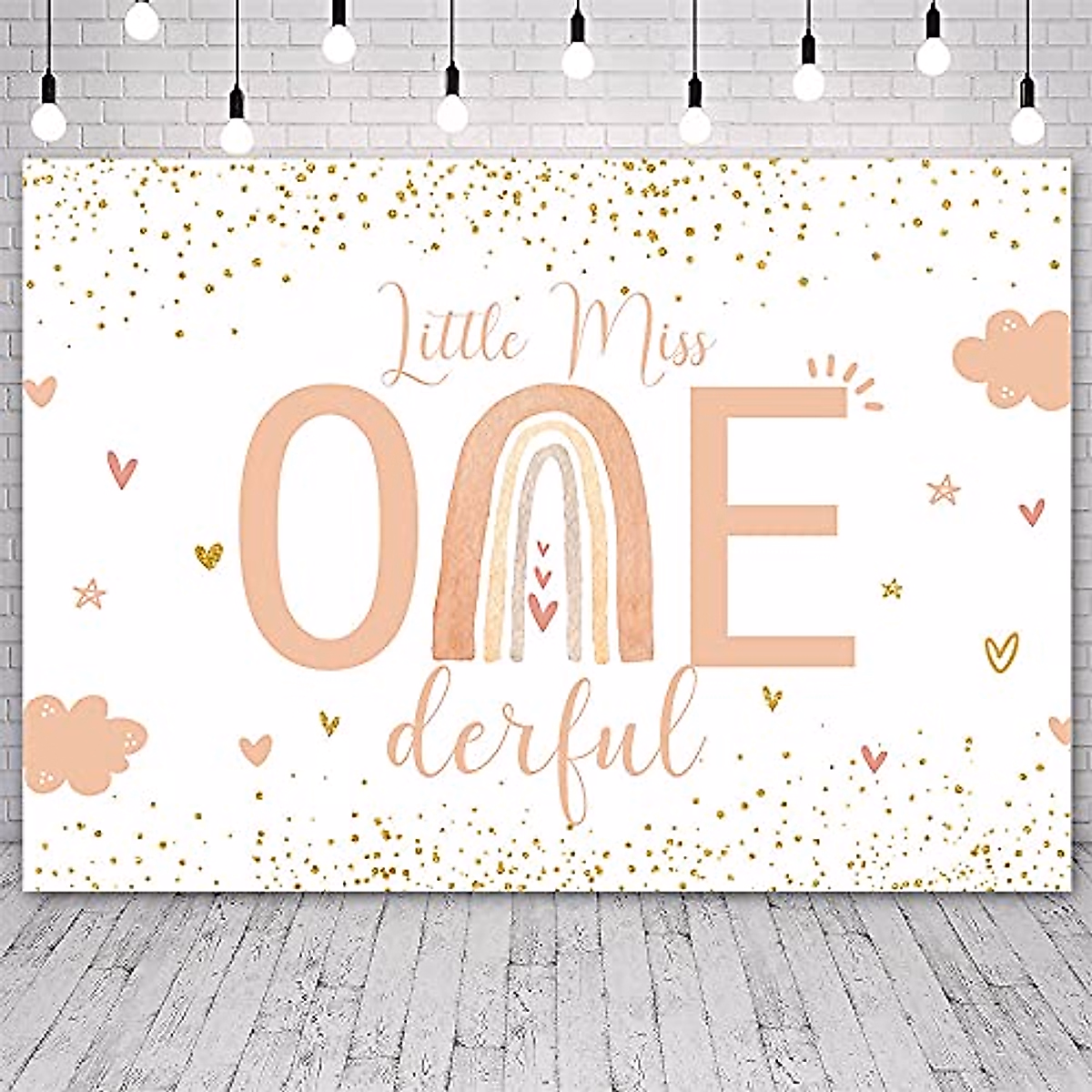 ABLIN 7x5ft Boho Rainbow Happy 1st Birthday Party Backdrop Pink Girl Little Miss Onederful Photo Background Gold Dots Pastel Party Decorations Decor Cake Table Banner Supplies