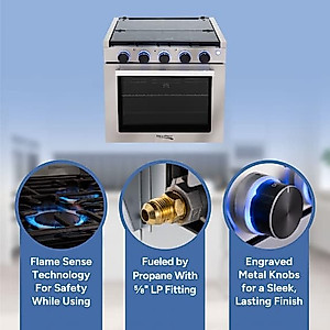 RecPro RV Stove Black Finish | Gas Range 21" Tall | 6500 and 8000 BTU Three Burner | 7100 BTU Oven with 1.8 Cu. Ft Capacity | Optional Vented Range Hood