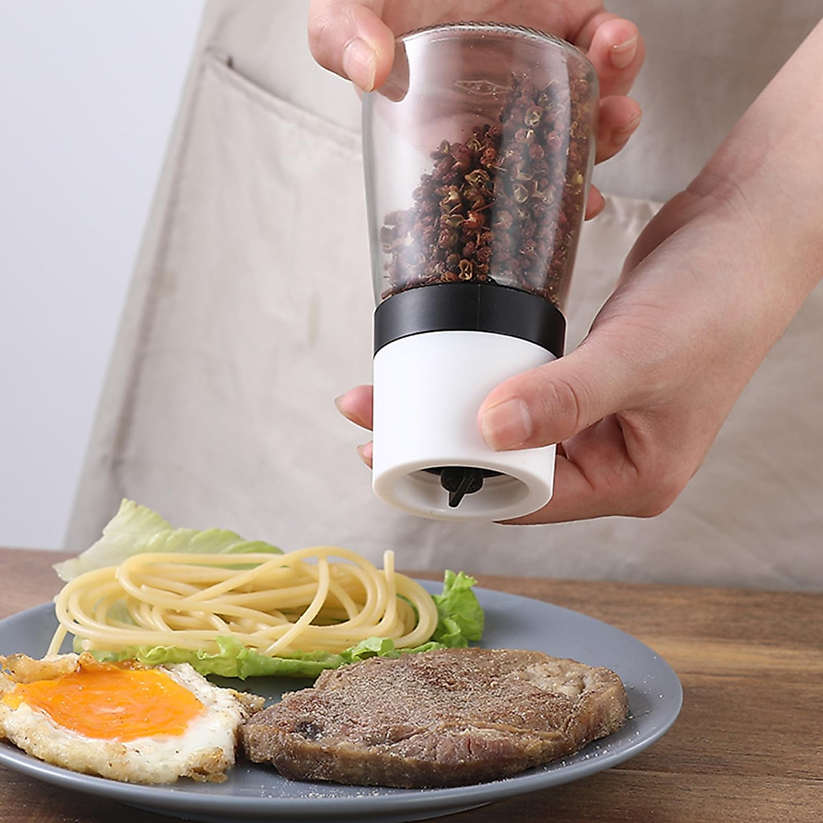 ANDONG Premium Salt & Pepper Grinder Set of 4, Refillable Pepper Mill & Salt Mill with Manual Adjustable Ceramic, Glass Shaker