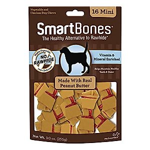 SmartBones Rawhide-Free Peanut Butter Mini Bones 16 Count (Pack of 1)