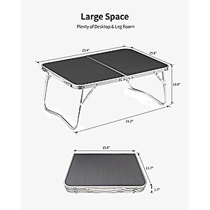 FISYOD Folding Laptop Table, Bed Table Lap Desk, Breakfast Tray Table, Portable Mini Picnic Study Reading Drawing Table, Folding in Half with Inner Storage Space (Dark Grey)