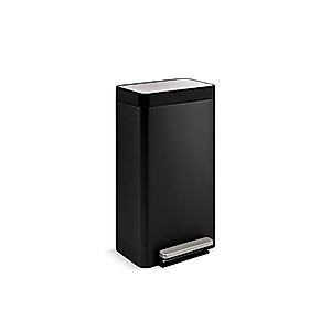 KOHLER K-20941-BST Kitchen Trash Can, 8 Gallon Trash Can Trash with Quiet-Close Lid and Hands Free Foot Pedal in Black Stainless Steel