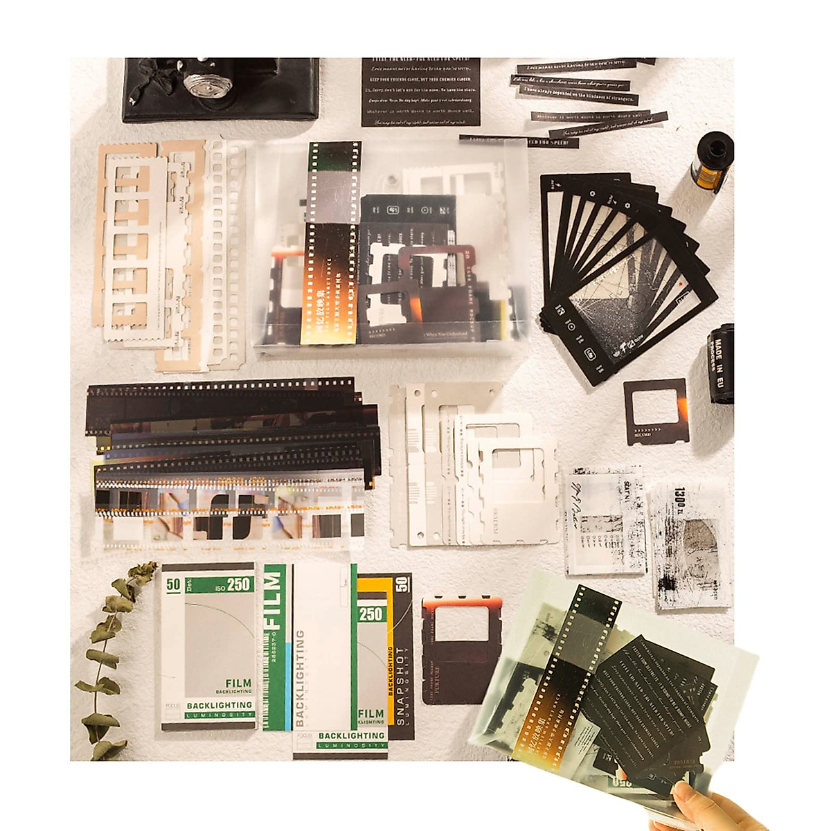 BLOSDREAM 94pcs Movie Film Stickers for Scrapbook Kit, Strip Photo Frame Scrapbooking Supplies, Quote Journaling Decorative Bullet Journal Planner DIY Craft(Style 01) (YD-052803)