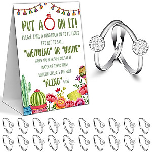 Yiqhpy Fiesta Bridal Shower Theme Decorations,Put A Ring On It Game,Don't Say Bride Games,Bridal Shower Games,Wedding Shower,Engagement Party Games(1 Sign And 50 Plastic Diamond Rings)-7