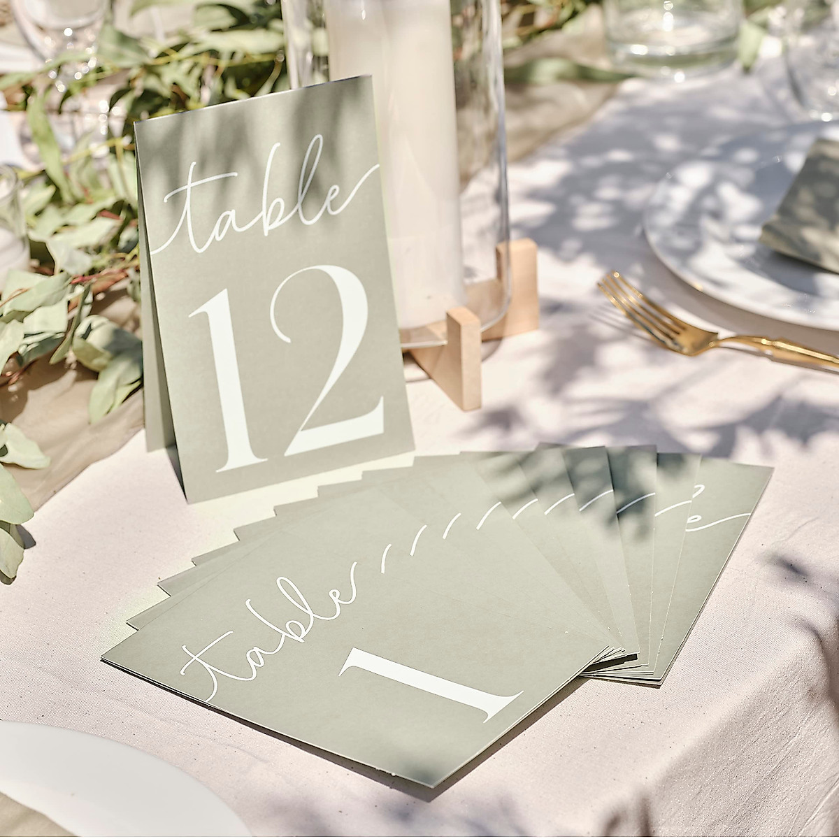 Ginger Ray Sage Card Wedding Table Numbers Pack of 12, Green