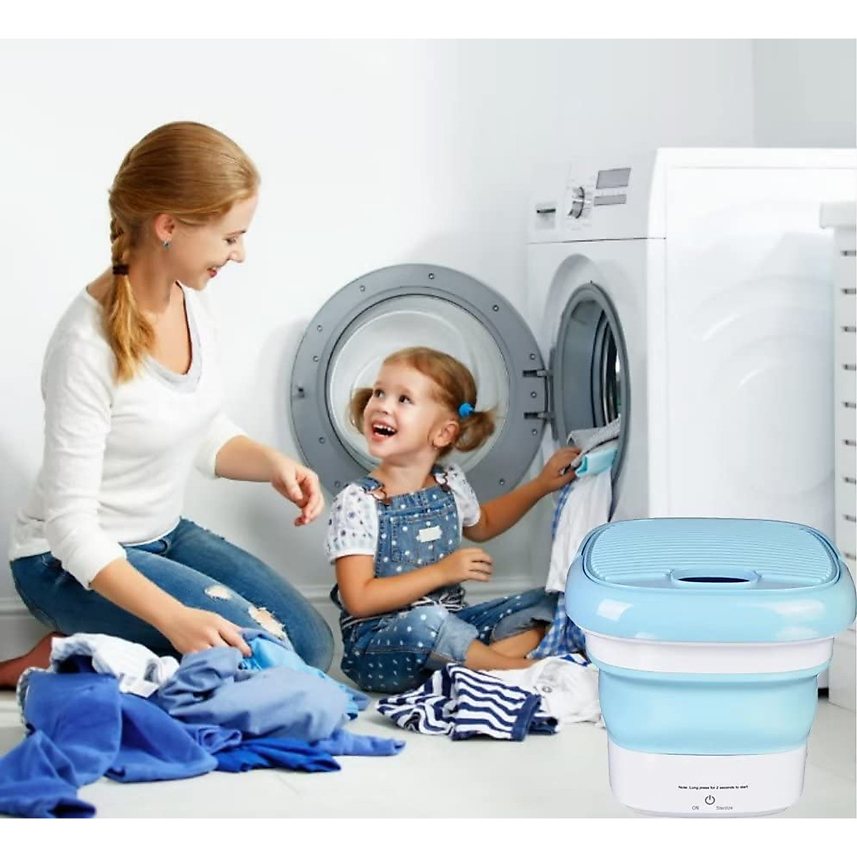 ZKFDP Portable Washing Machine,Ultrasonic Mini Washing Machine,Folding Washing Machine for Wash Baby Clothes, Apartment Dorm,Travelling，Gift for Friend or Family（Blue）