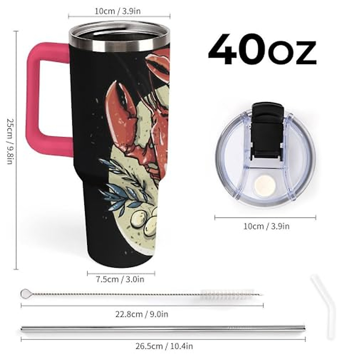Red Lobster 40oz Water Bottle Double Wall Insulated Tumbler with Handle Leakproof Travel Mug Light Rose Red-style
