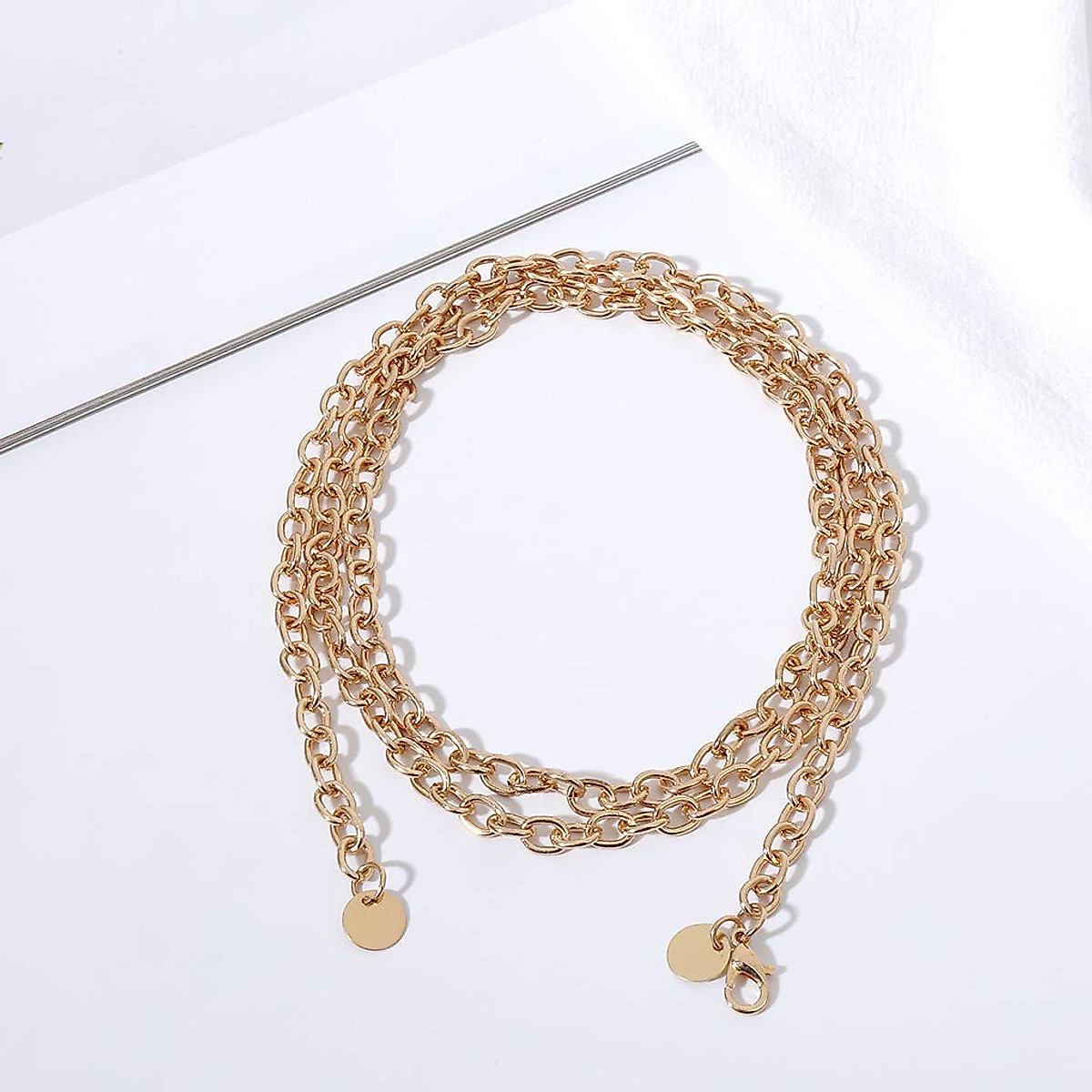 Jurxy Multilayer Alloy Waist Chain Body Chain for Women Golden Waist Belt Pendant Belly Chain Adjustable Body Harness for Jeans Dresses – Gold Style 5