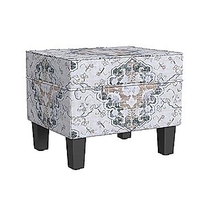 HomePop Home Decor |K7646-A862 | Upholstered Modern Rectangular Storage Ottoman | Hinged Lid Ottoman with Storage for Living Room & Bedroom, Antiqued Ebony Cream