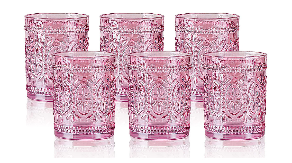 Vintage Pink Glassware Set - 10oz Romantic Glasses