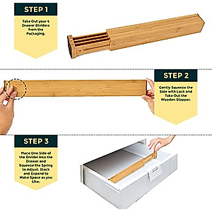 OBADUN Kitchen Drawer Dividers Adjustable Bamboo Dividers For Kitchen Drawers Expandable Utensil Drawer Organizer Drawer Separators Wooden Drawer Dividers 17-22 Inches Pack 4 Expandable Organizer