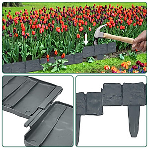 Garden Edging Border,Landscape Edging,32ft Plastic Garden Edging Border no dig for Edging DIY Decorative Flower Grass Bed Border,Comes with a Punch Tool for Insertion,40pcs(Grey)