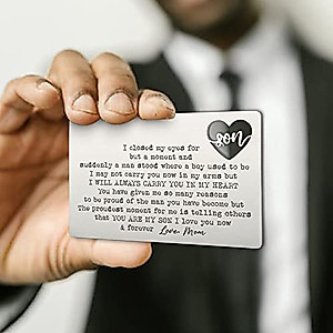 YODOCAMP Son Gifts From Mom, Engraved Wallet Card Inserts Keepsake Gifts for Son From Mom for Christmas Graduation Birthday Gift Ideas