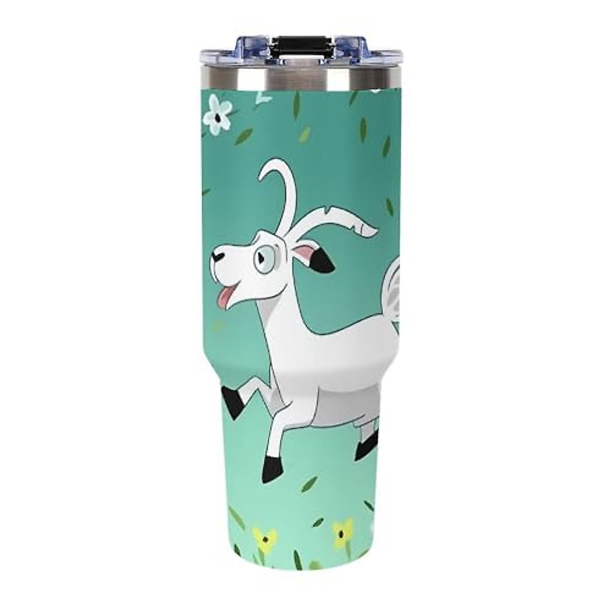 DWVSFJM Goat Frolic Insulated Tumbler 40 Oz Stainless Steel Double Wall Vacuum Travel Mug Large Capacity Car Cup Reusable Coffee Cup with Handle And Straw Lid Gifts Black
