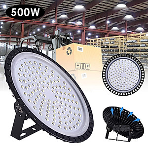 500W UFO LED High Bay Light,50000 Lumen,6000-6500K,IP54, Waterproof Dust Proof, Warehouse LED Lights High Bay Lighting for Garage, Factory, Gymnasium, Basement, Parking（Newest Design ）