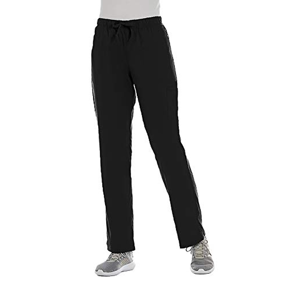 Scrubs for Women Set 6 Pocket 4-Way Stretch V-Neck and Semi-Tapered Pant Elements EL9925 (Black, Medium)