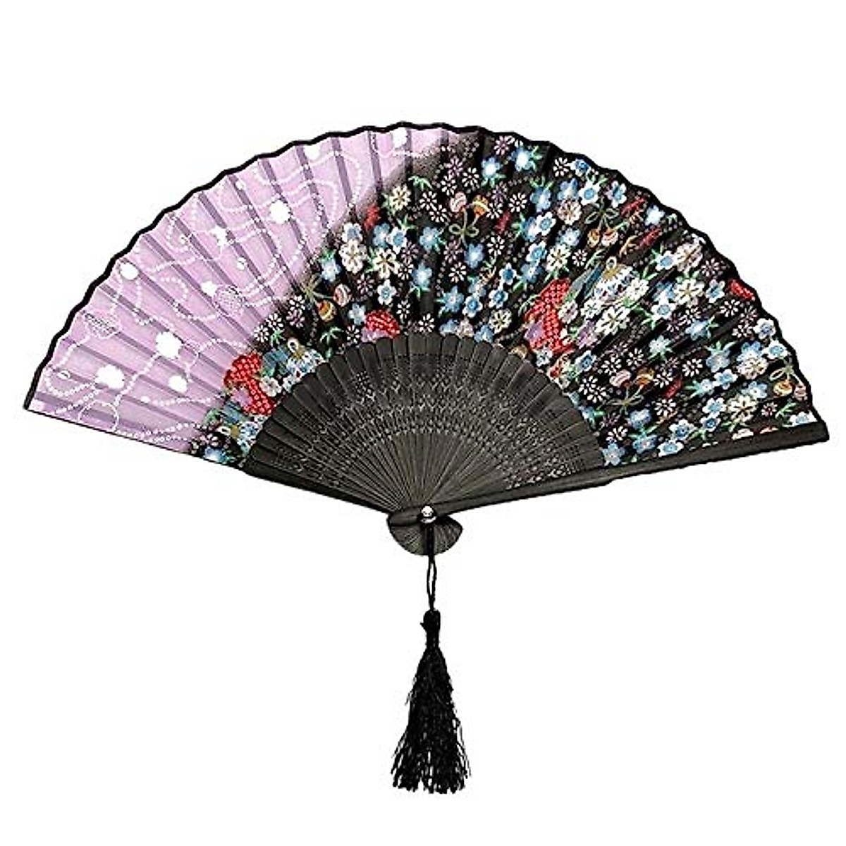 RAZZUM Decorative Folding Fans Silk Hand Fan Chinese Spun Silk Flower Printed Folding Fan Chinese Style Ladies Wind Craft Fan Silk Fan Cherry Fan Antiquity Fan (Color : 4)