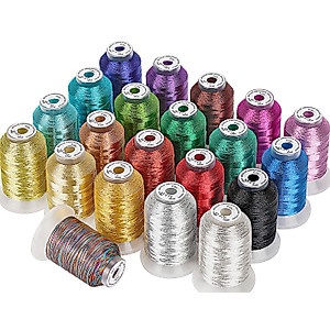 New brothread 21 Assorted Colors Metallic Embroidery Machine Thread Kit 500M (550Y) Each Spool for Computerized Embroidery and Decorative Sewing