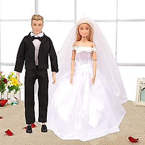 SOTOGO 33 Pieces Doll Clothes and Accessories for 11.5 Inch Girl Boy Doll Wedding Playset Include 12 Sets Doll Groom Suit/Wedding Dress/Casual Wearing Clothes, 8 Pairs Shoes and Doll Accessories