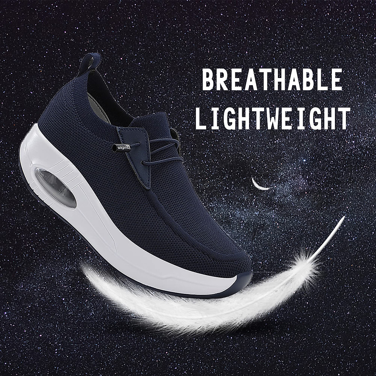 Dark Blue Women's Slip-on Walking Shoes Mesh Breathe Air Cushion Arch Support Sock Sneakers for Women Ladys Girls Fashion Platform Lightweight Loafers Non-Slip Nursing Work Running Shoes Size8.5