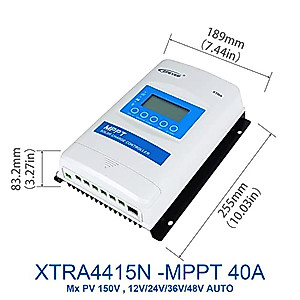 EPEVER MPPT Solar Charge Controller 40A 12/24/36/48V Auto Solar Panels Max PV 150V Common Negative Ground Solar Regulator LED & LCD Display for Gel Sealed Flooded Lithium Type (XTRA4415N)
