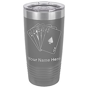 LaserGram 20oz Vacuum Insulated Tumbler Mug, Royal Flush Poker Cards, Personalized Engraving Included (Gray)