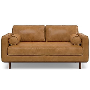 SIMPLIHOME Morrison Mid-Century Modern 72 Inch Wide Sofa in Sienna Genuine Leather, For the Living Room and Family Room