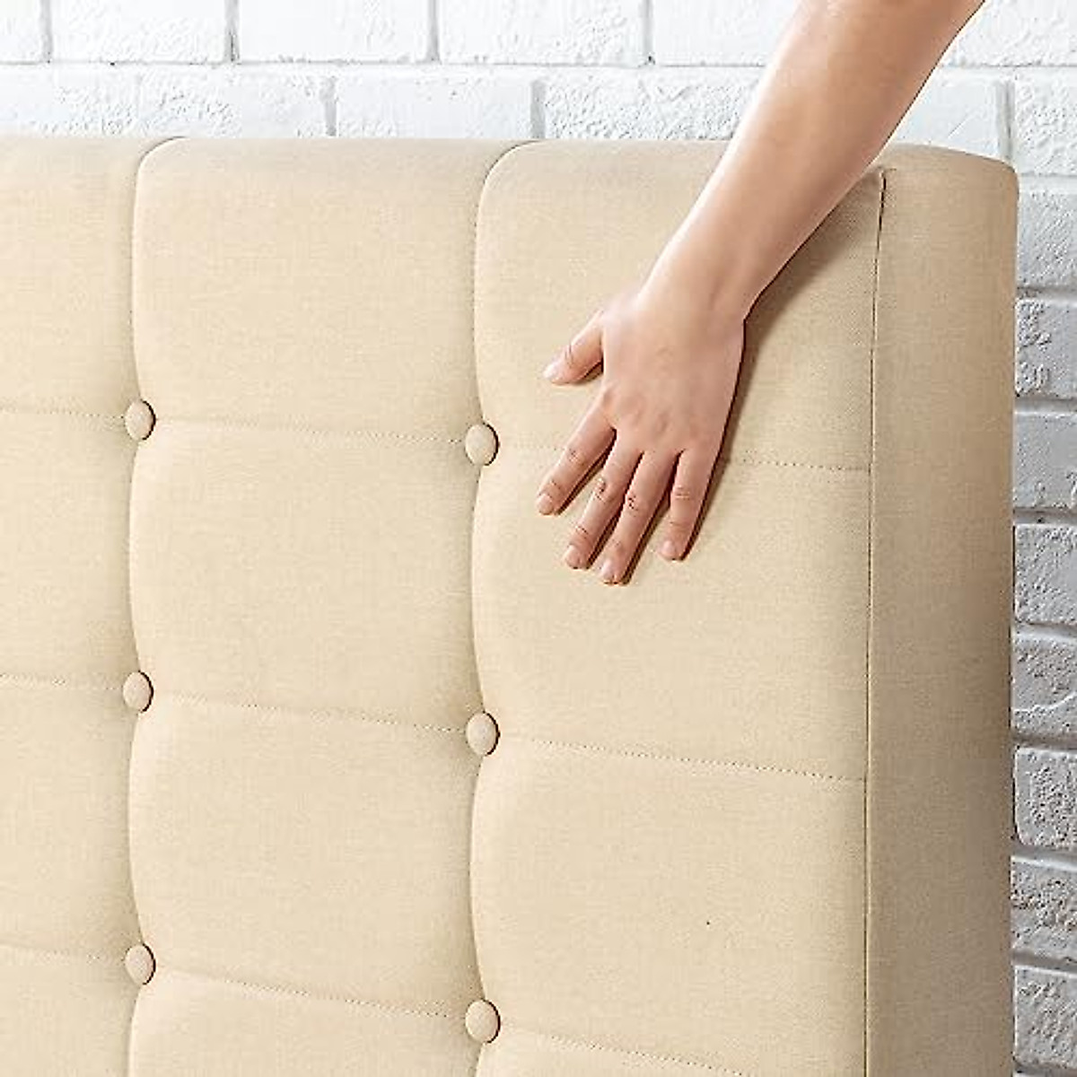 ZINUS Ibidun Upholstered Platform Bed Frame, Mattress Foundation, Wood Slat Support, No Box Spring Needed, Easy Assembly, Full, Beige